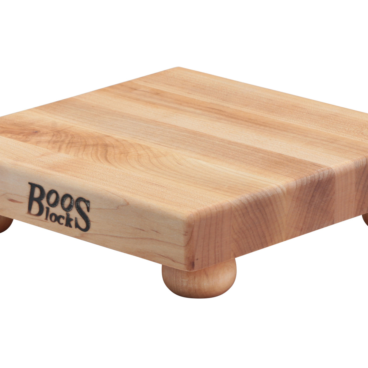 Cutting Board, 12" x 12" x 1.5" Thick, Maple Finish, with 4 Wooden Bun ...